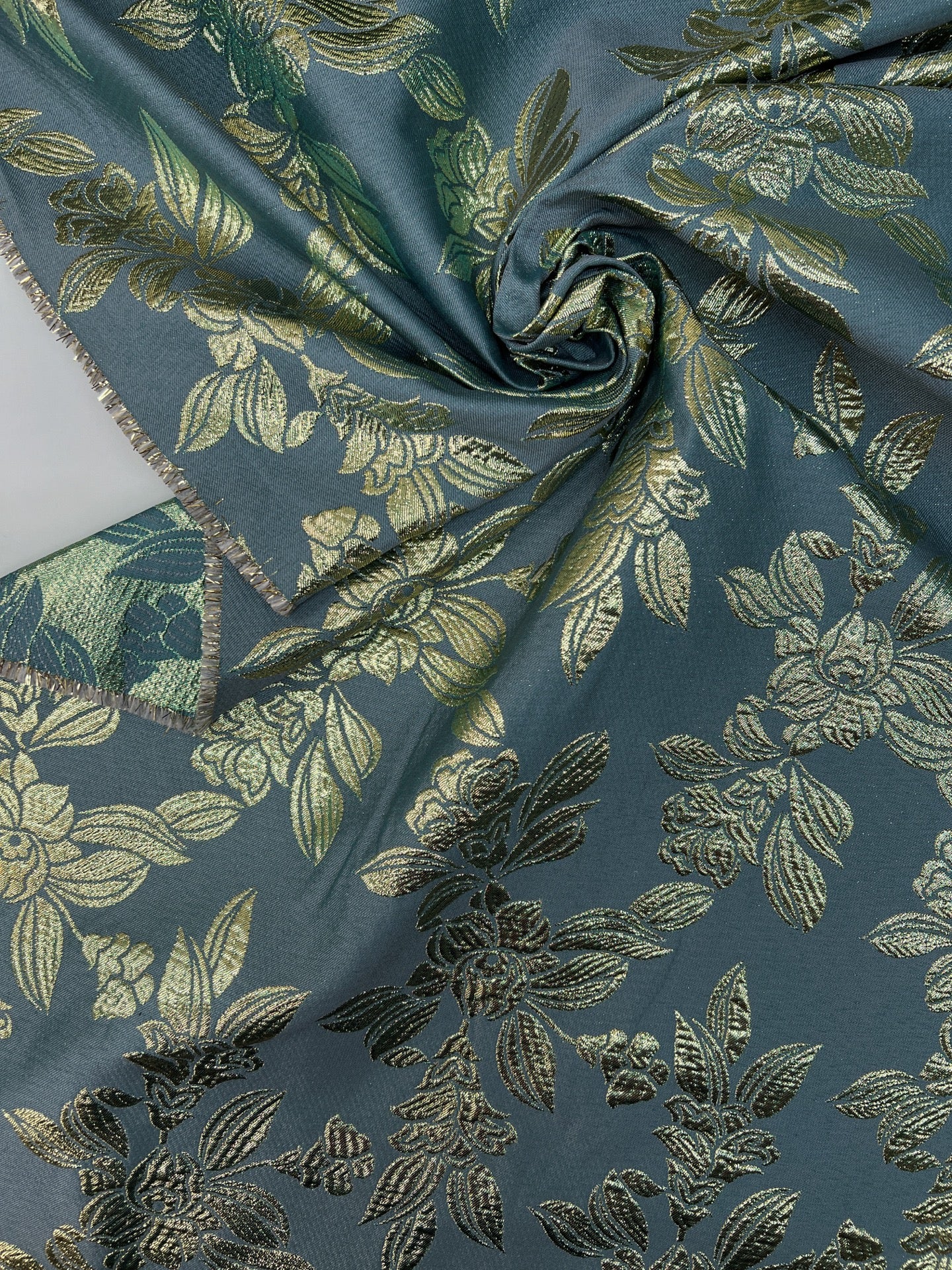 Floral Green-Golden-Blue Jacquard Changeant – Beglarian Fabrics